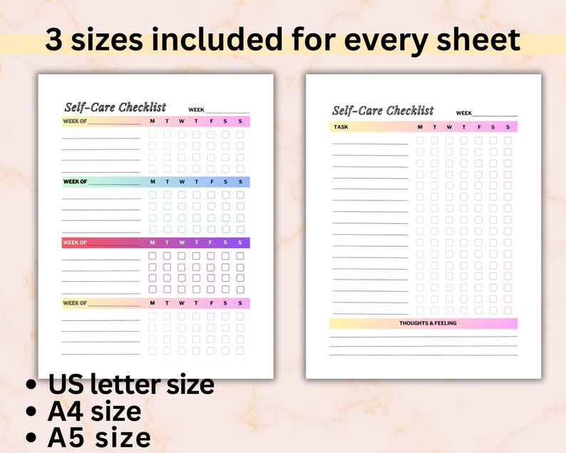 Self-care Checklist Printable, Instant Download, Minimal Productivity ...