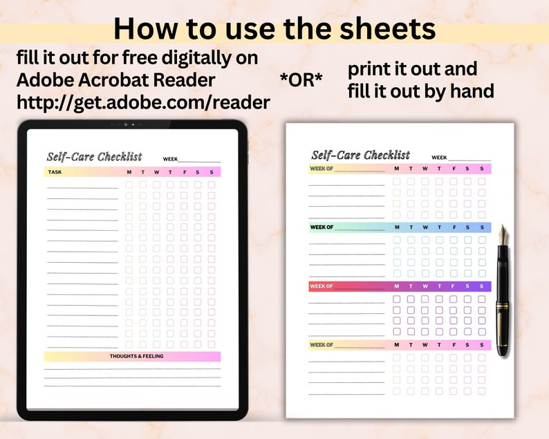Self-care Checklist Printable, Instant Download, Minimal Productivity ...