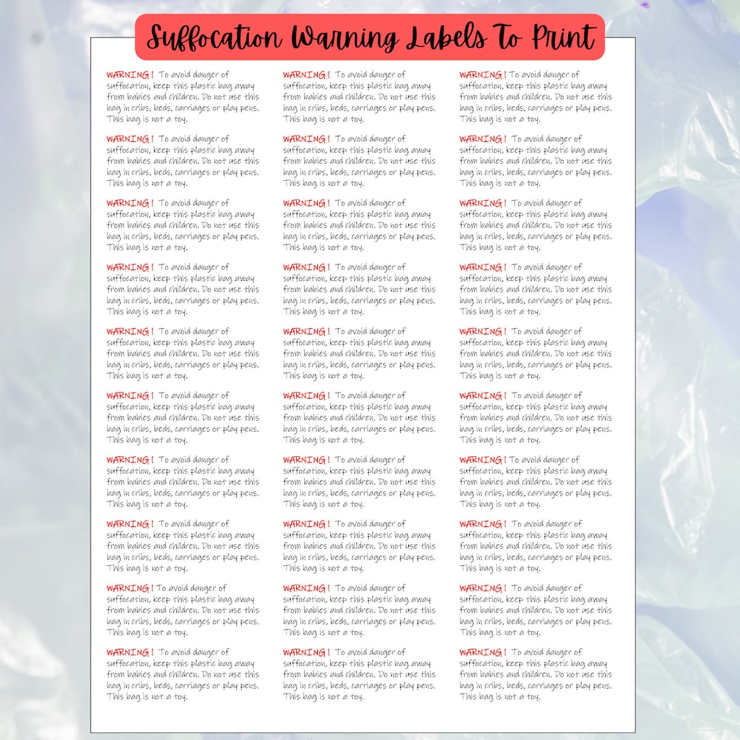 Printable Suffocation Warning Stickers: Small Business Labels for ...