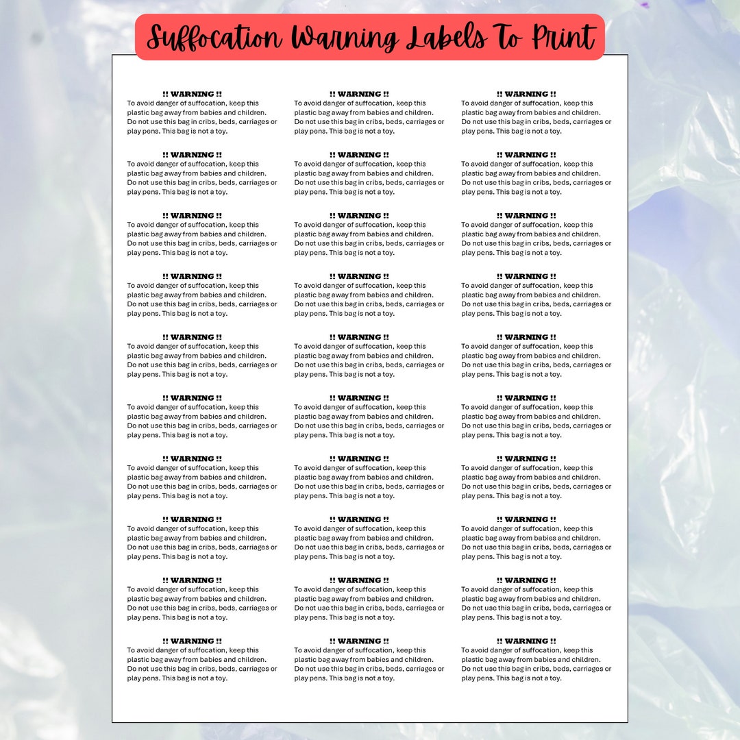 Printable Suffocation Warning Labels | Small Business Labels | Sheet of ...