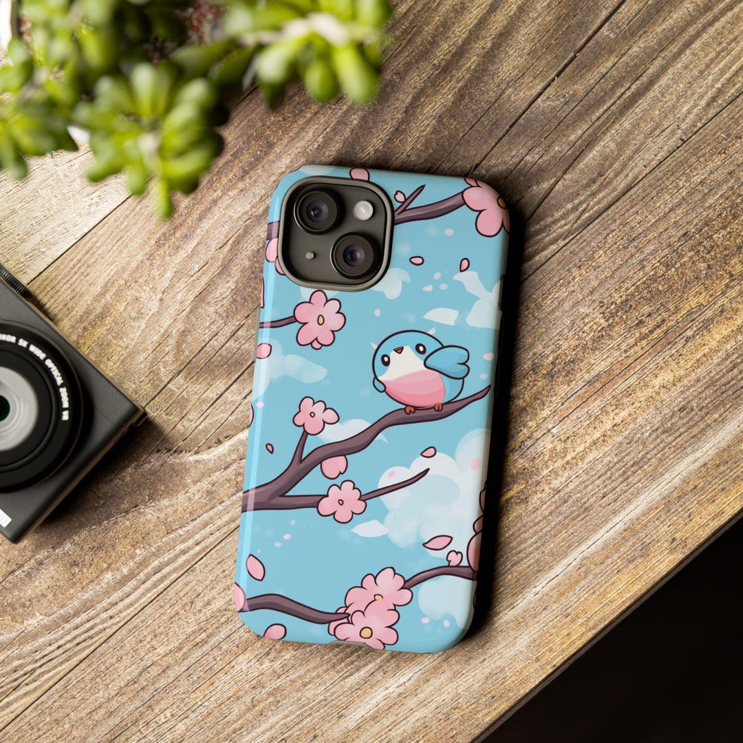 Kawaii Cherry Blossom Baby Bird iPhone Case, Cute Floral Design, Soft ...