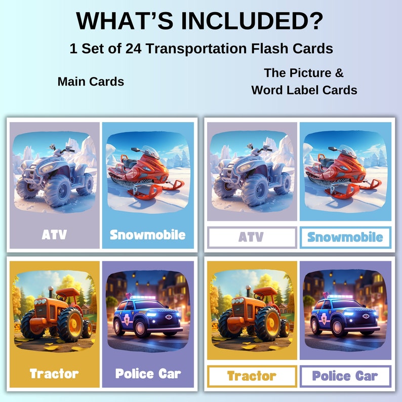 24 Transportation Flashcards for Kids Printable; Montessori Flashcards ...