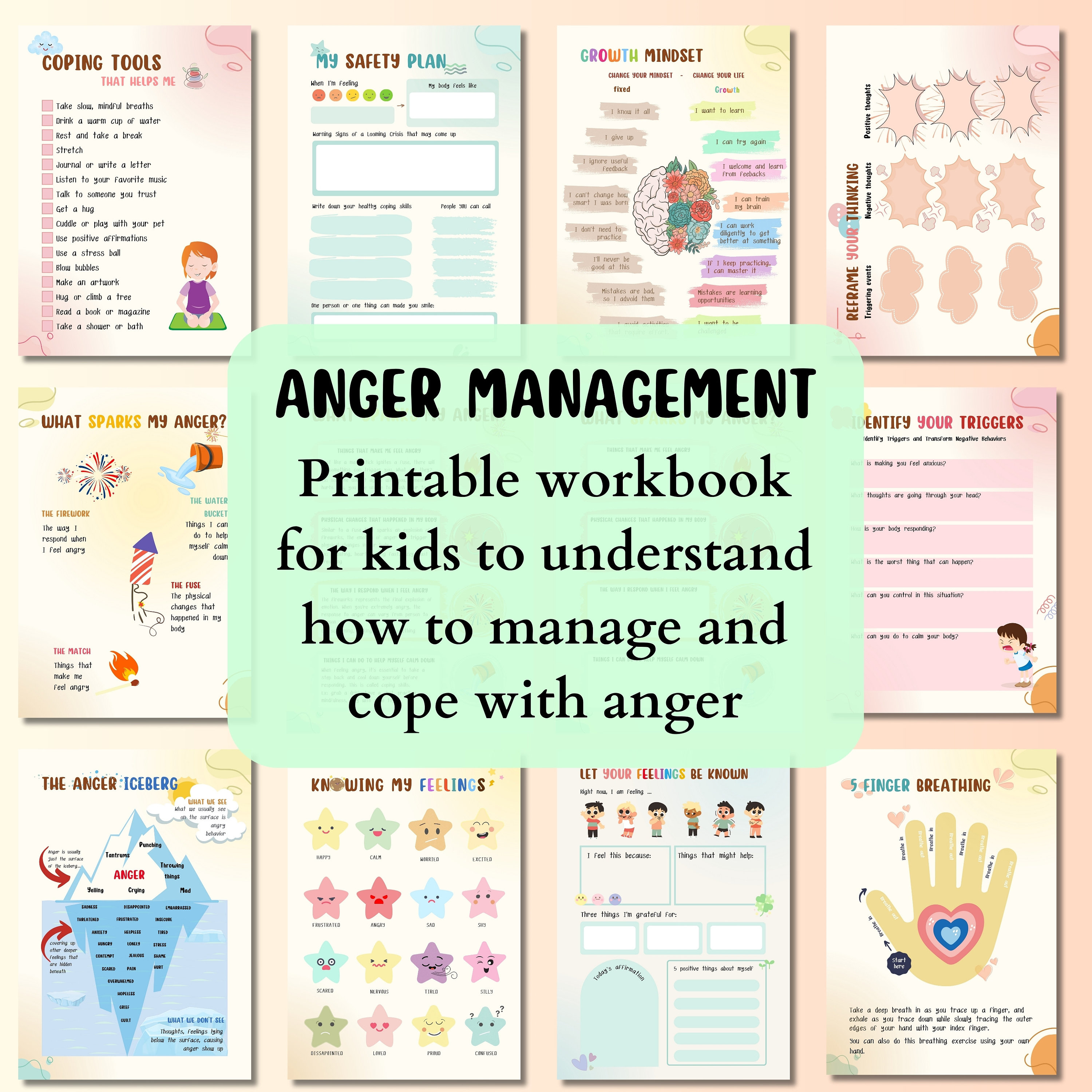 ANGER Management Workbook for Kids, Anger Journal, Anger Iceberg, Anger ...