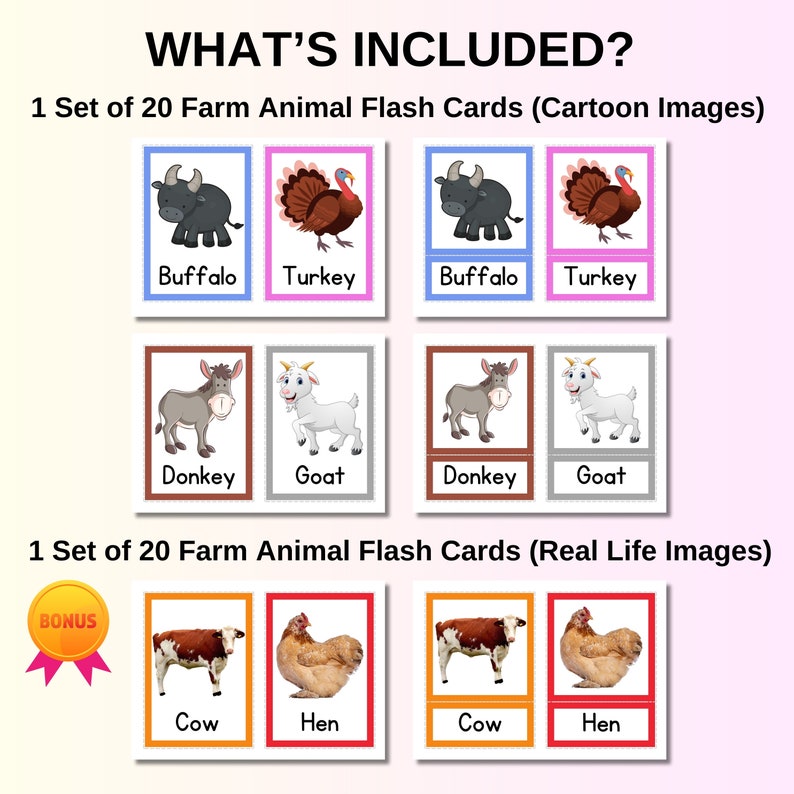 20 Farm Animal FLASH CARDS, Montessori Flashcards, Pre-school ...