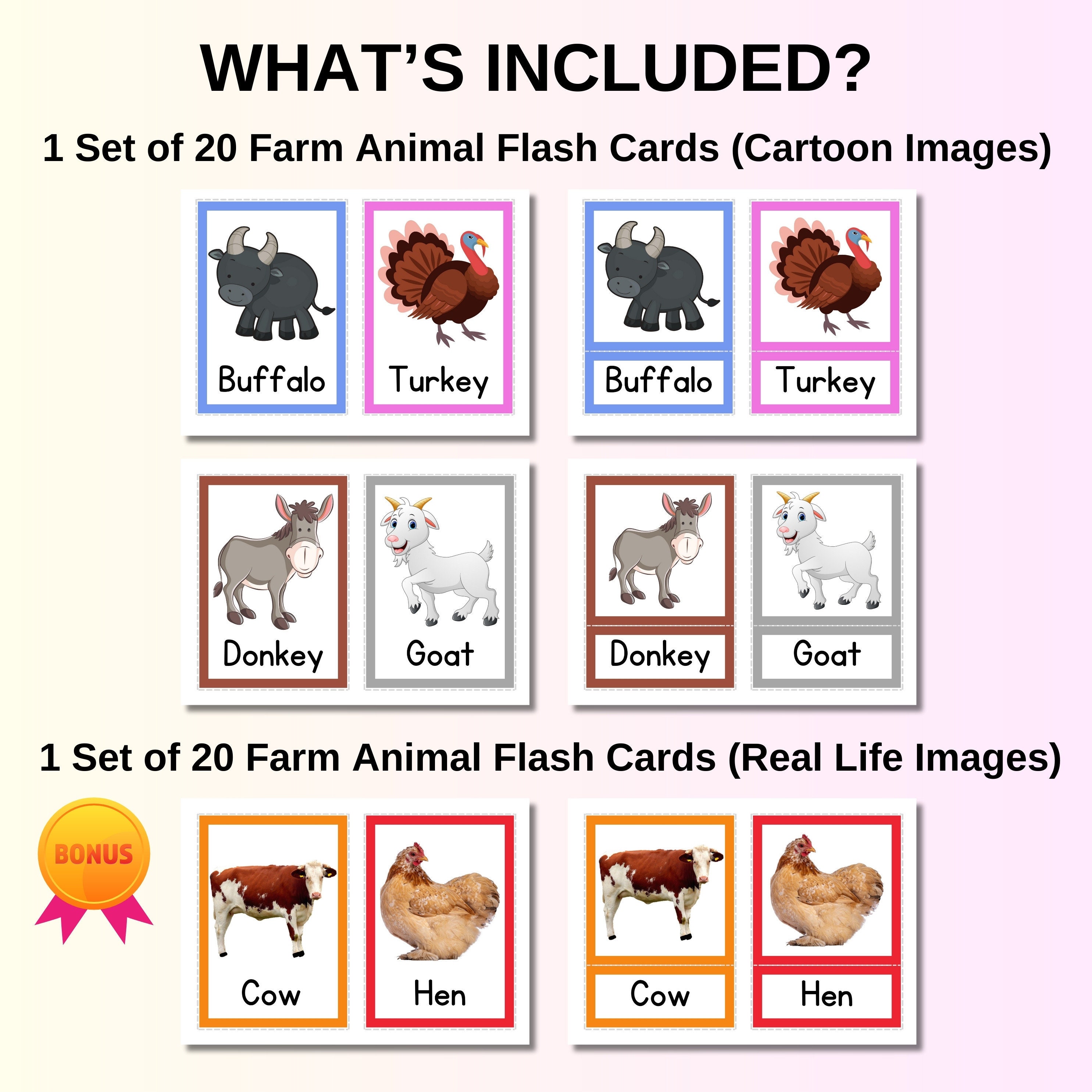 20 Farm Animal FLASH CARDS, Montessori Flashcards, Pre-school ...