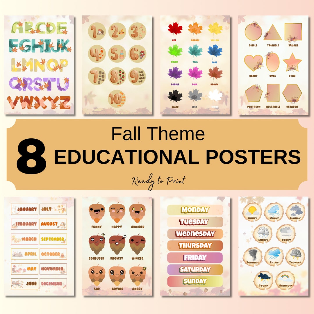 Educational Posters Fall Theme, 8 Homeschool Prints, Montessori ...