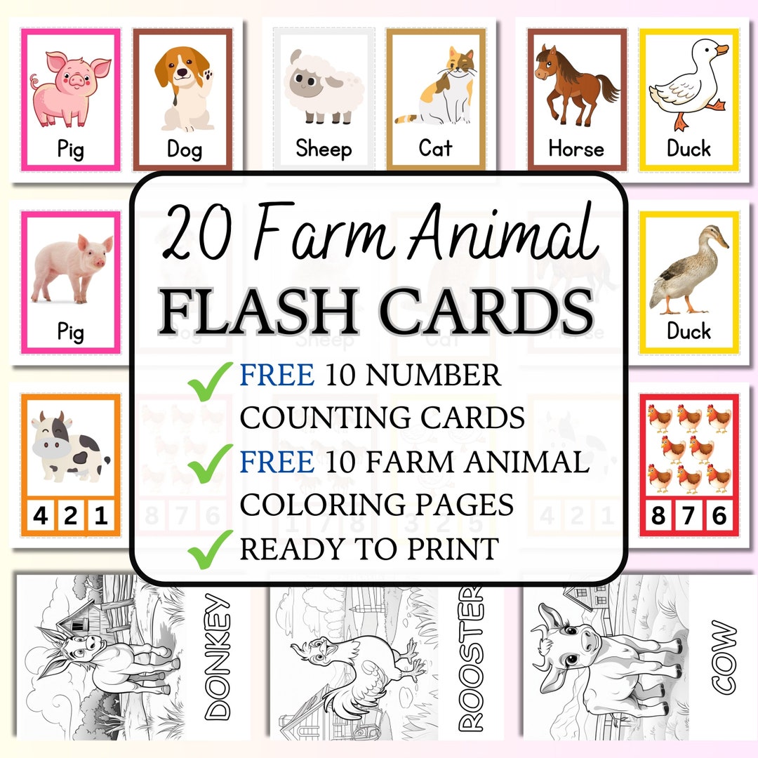 20 Farm Animal FLASH CARDS, Montessori Flash Cards, Pre-school ...