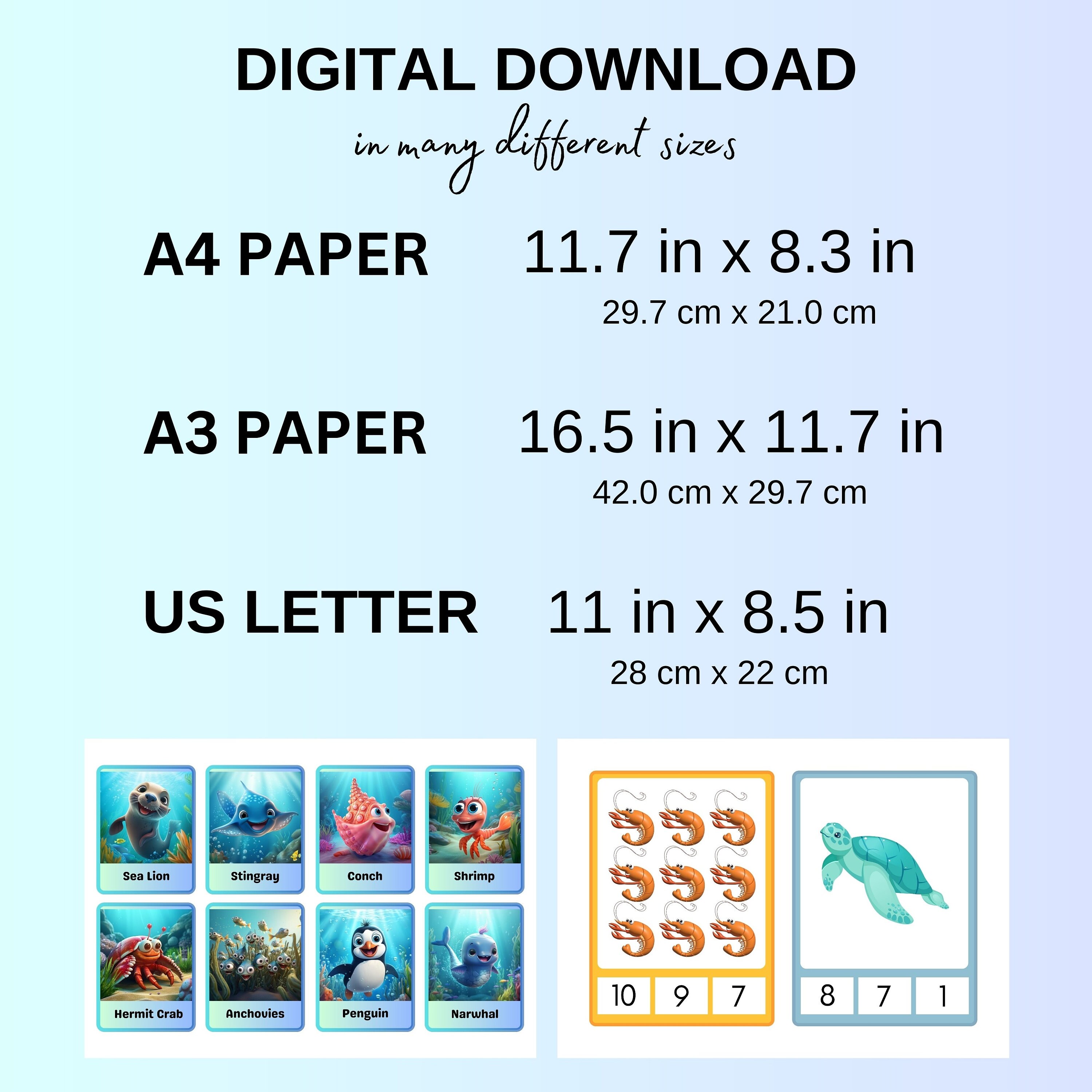 SEA ANIMALS 24 Montessori Cards, Printable Flash Cards for Kids ...