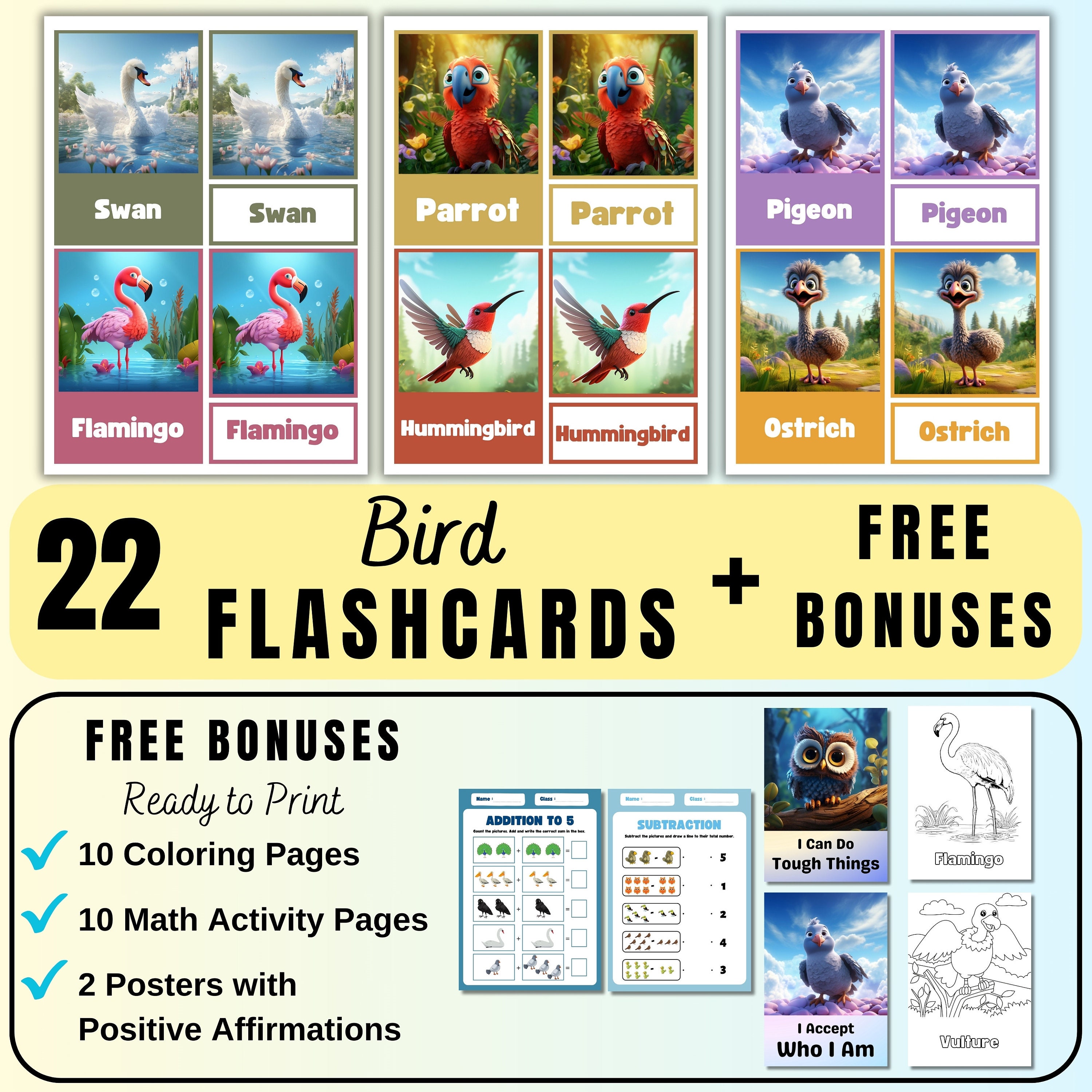 22 Bird FLASH CARDS, Montessori Flashcards, Pre-school Flashcards ...