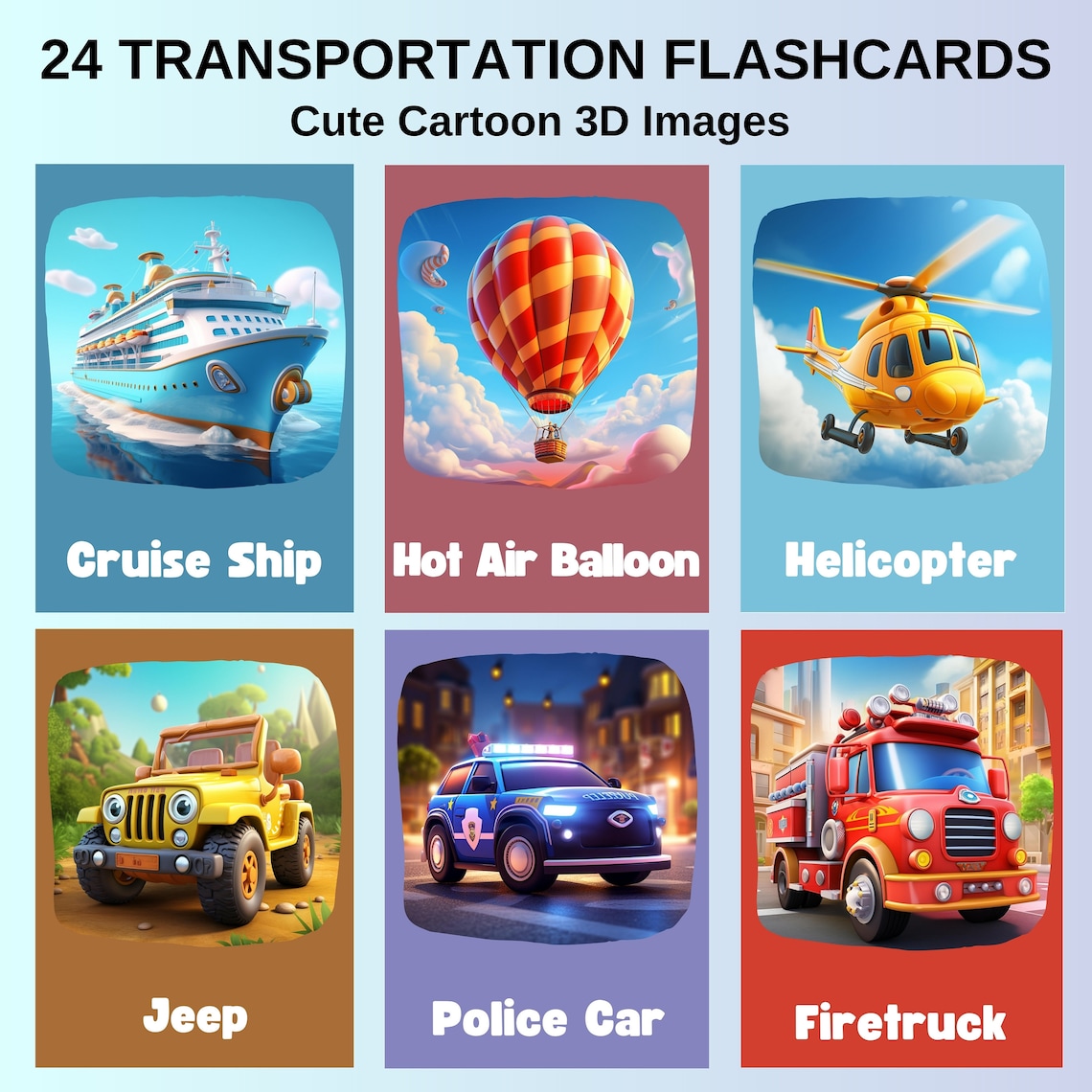 24 Transportation Flashcards for Kids Printable Montessori Flashcards ...