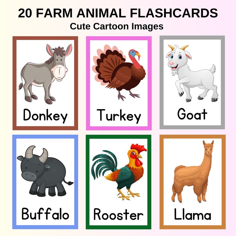 20 Farm Animal FLASH CARDS, Montessori Flashcards, Pre-school ...
