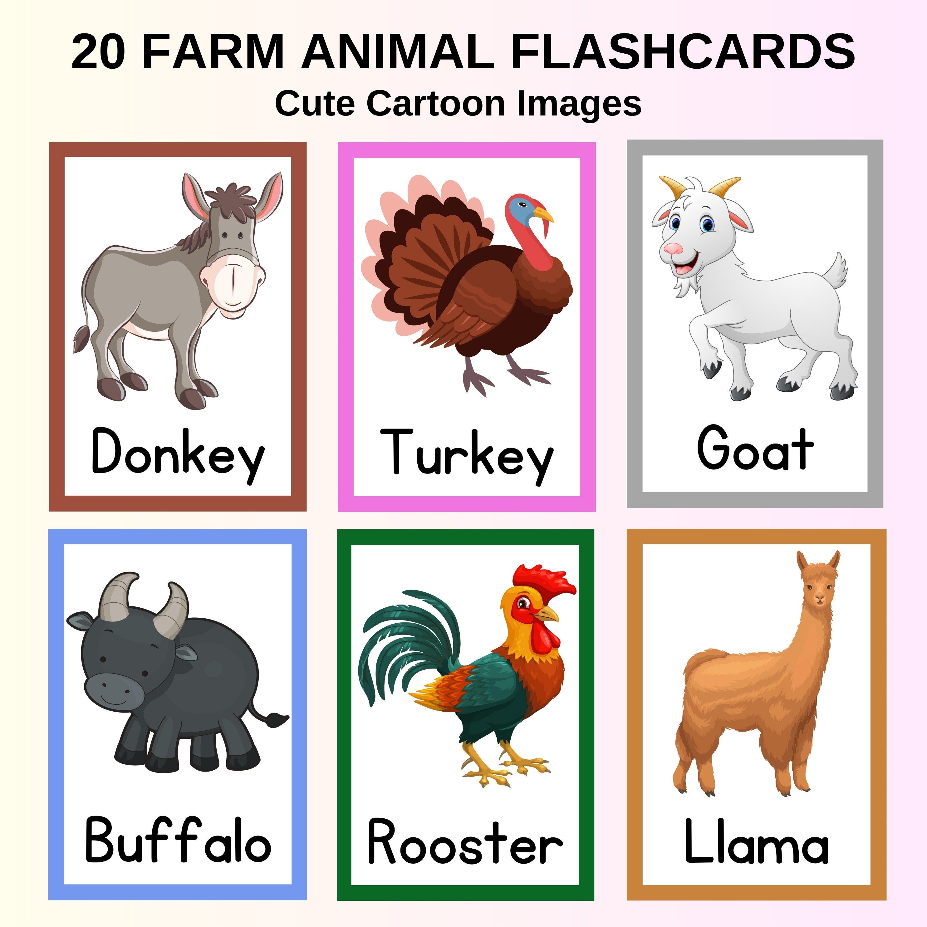 20 Farm Animal FLASH CARDS, Montessori Flashcards, Pre-school ...