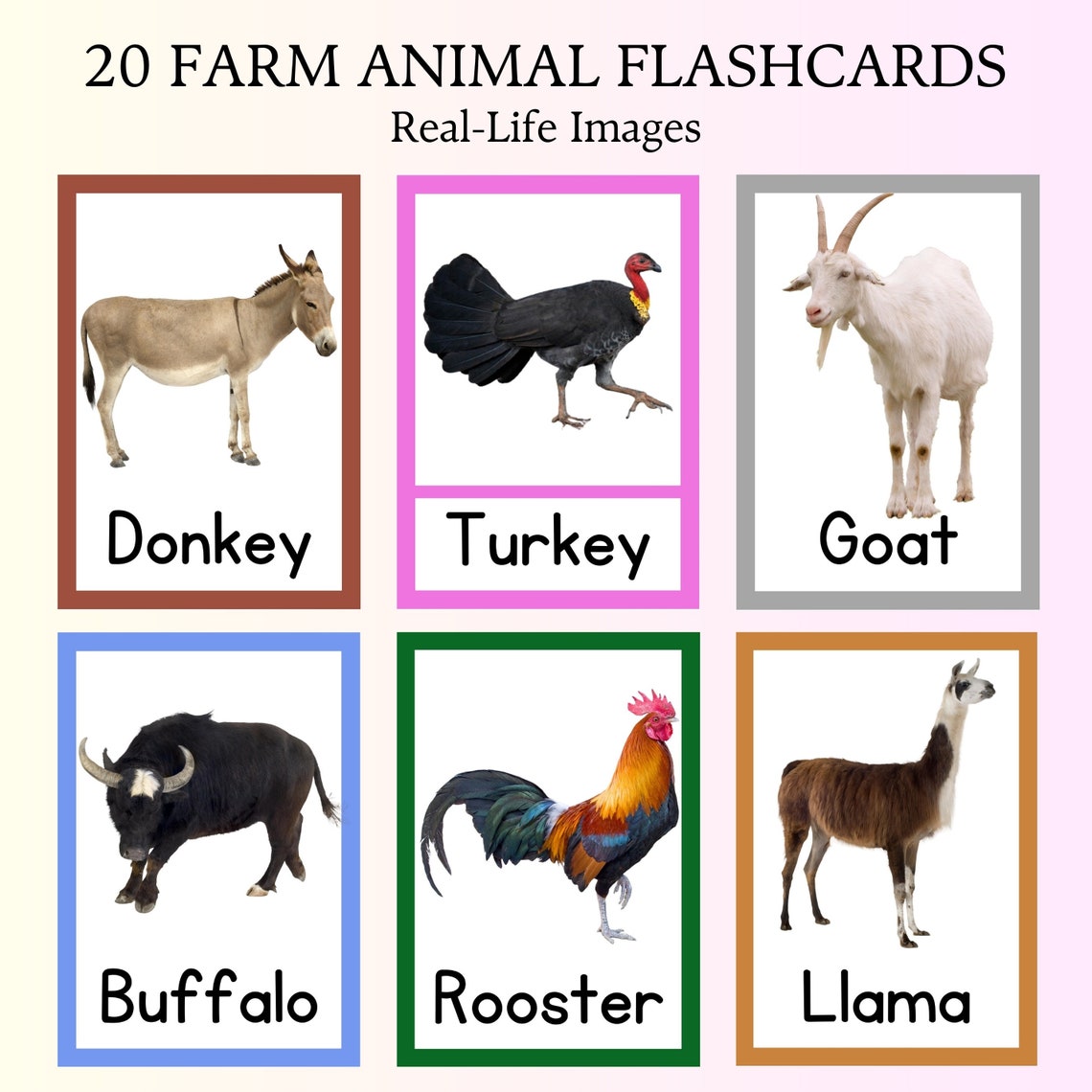 20 Farm Animal FLASH CARDS, Montessori Flash Cards, Pre-school ...