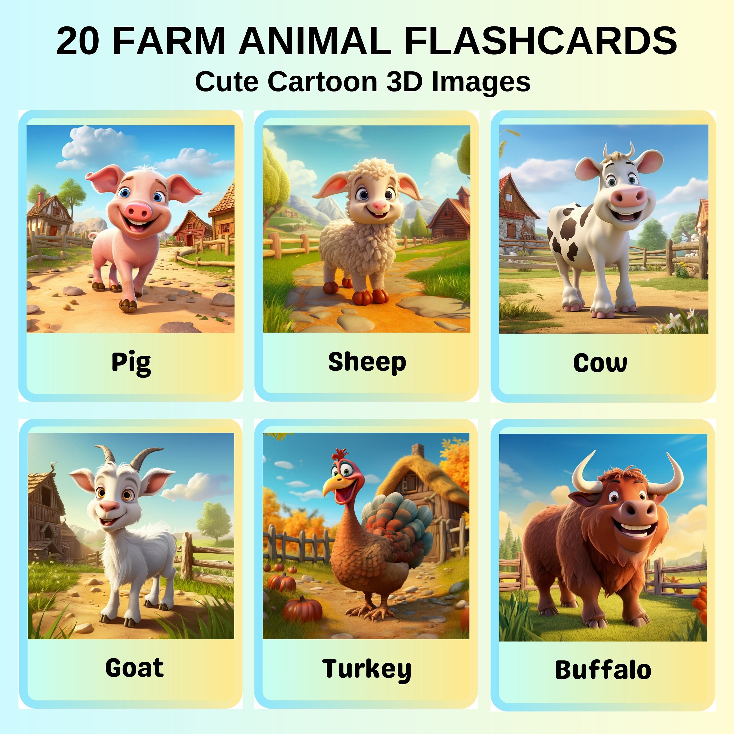 20 Farm Animal FLASH CARDS Montessori Flash Cards Pre-school - Etsy