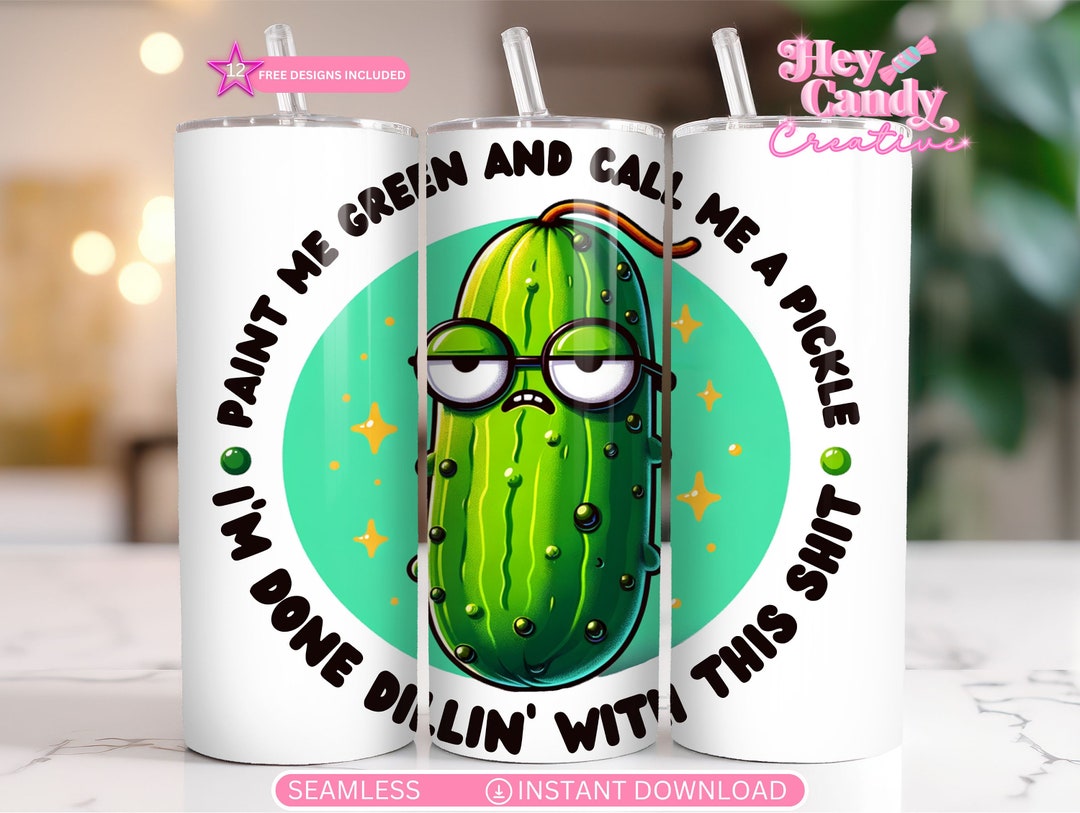Pickle Tumbler Wrap | Pickle Lover Seamless 20oz Skinny Sublimation ...