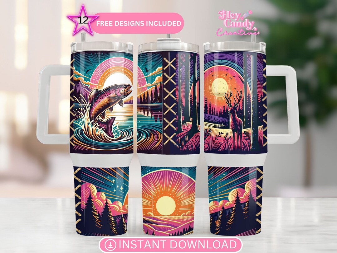 40oz Tumbler Sublimation Design for Hunting Fishing, Deer and Trout ...