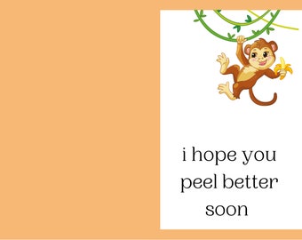 Get Well Soon Monkey DIGITAL / PRINTABLE Card - Etsy