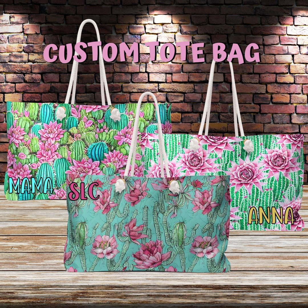 Personalized Boho Cactus Weekender Tote Bag, Monogramed Travel Bag ...