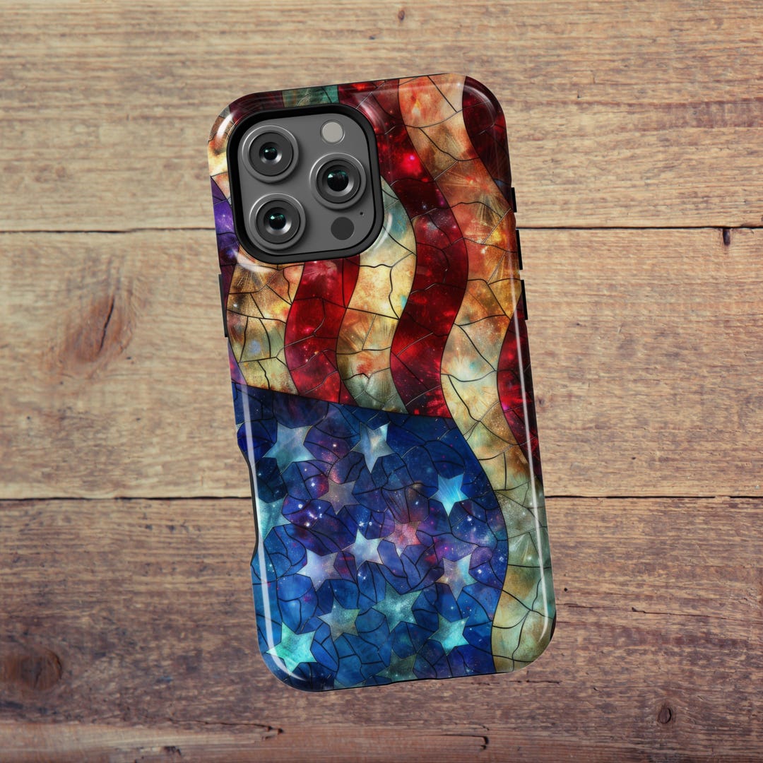 American Flag Stained Glass Hard Phone Case, MAGA Wireless Charging ...