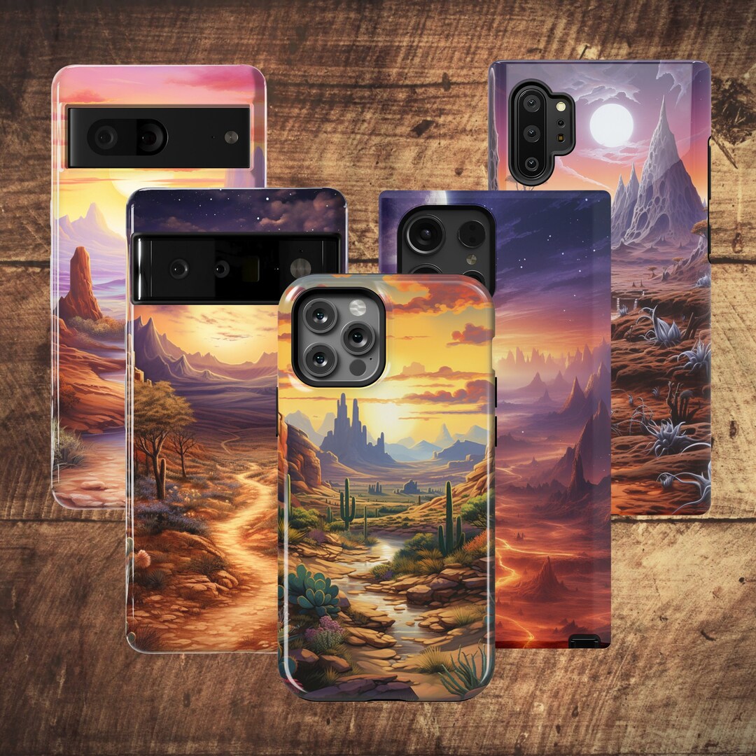 Cactus Desert Landscape Phone Case, Pretty Boho Southwestern AI Cactus ...