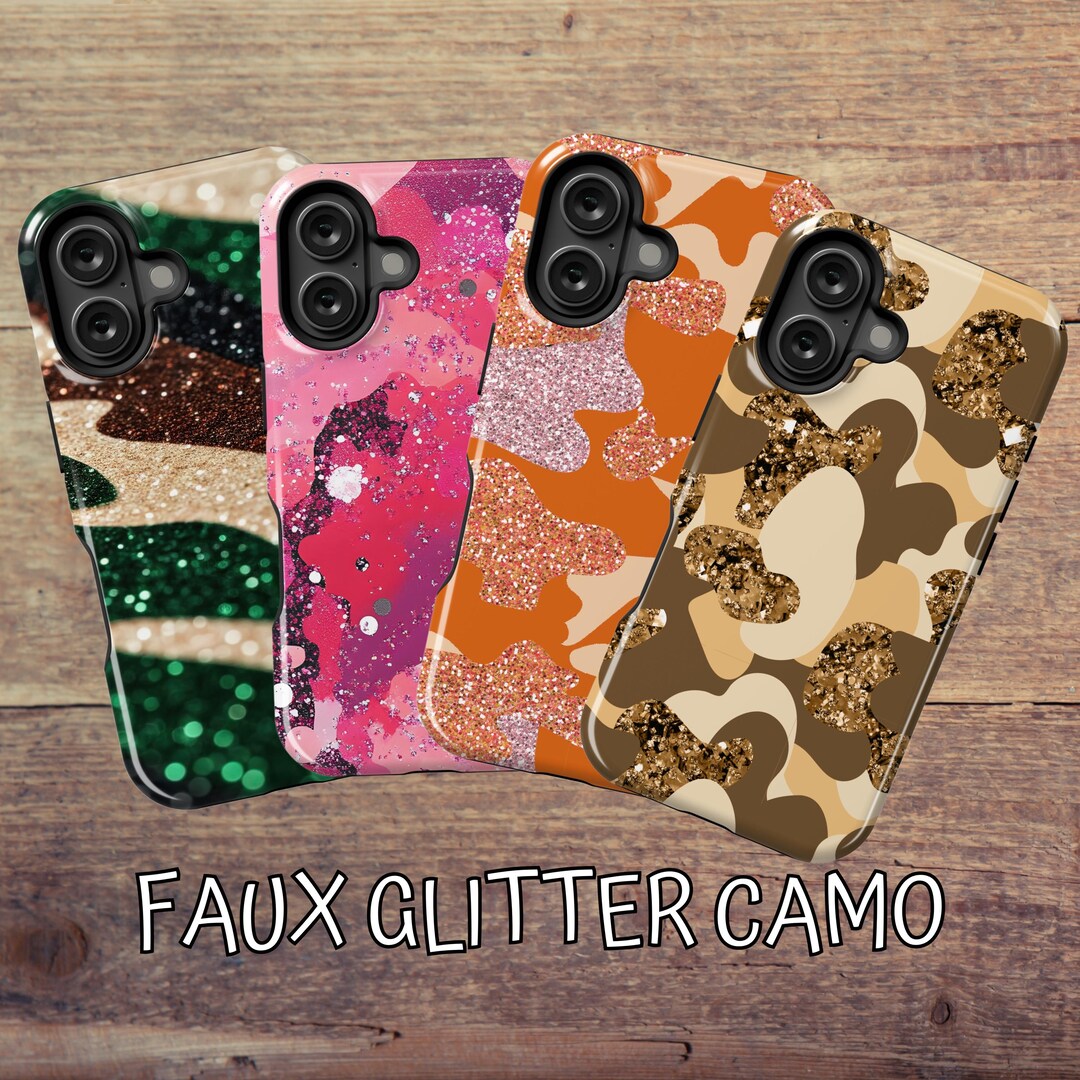 Girly Faux Glitter Camo Phone Case, Pink Camo Fake Glitter Magsafe ...