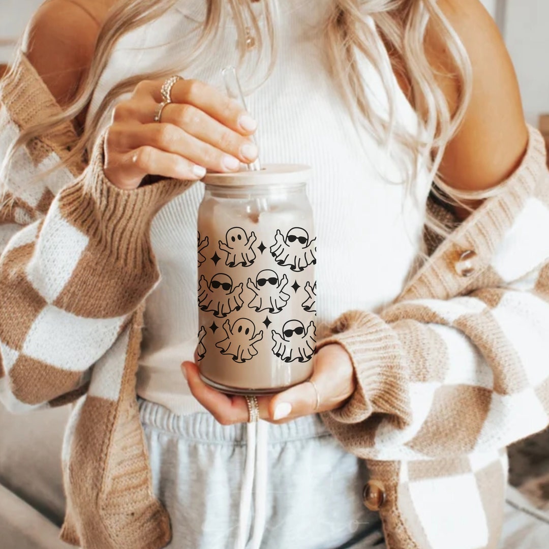 Retro Ghost Flipping off Libbey Glass 14oz Tumbler Middle Finger ...