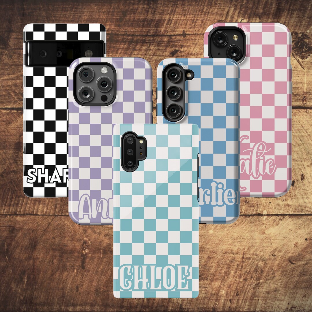 Retro Checkerboard Custom Name Phone Case, Personalized Gift, Vintage ...