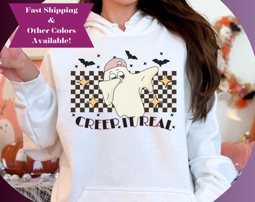 Retro Creep It Real Ghost Halloween Hoodie - Etsy