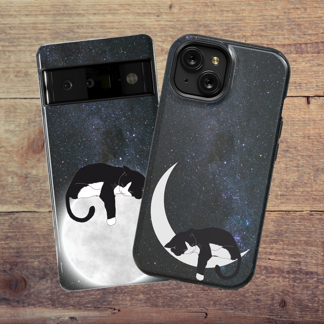 Funny Sleepy Cat Full Moon Phone Case, Kitty Galaxy Space Tough, Sleepy ...