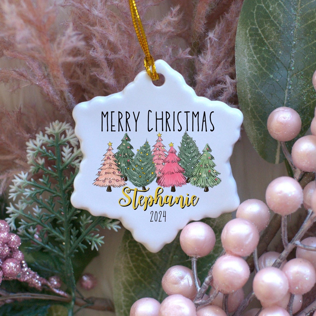 Custom Pink Christmas Trees 2024 Ornament, Personalized Custom Name ...