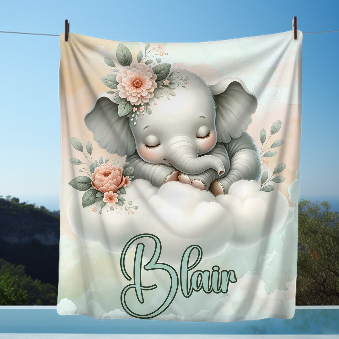 Custom Vintage Elephant Rose Baby Blanket, Sherpa Fleece Personalized ...