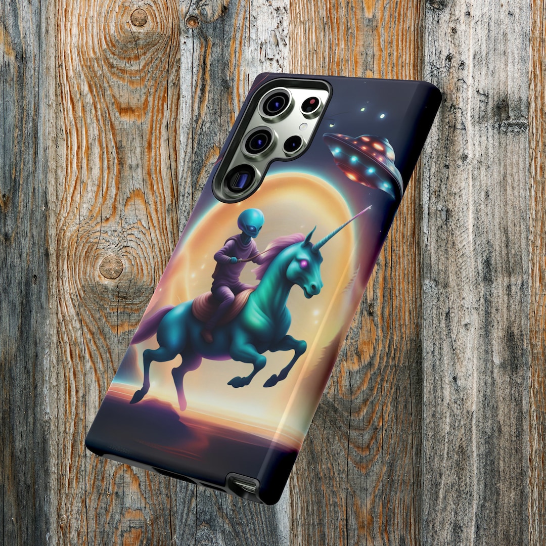 Retro Alien Riding Unicorn Hard Case, Funny Alien UFO, Ai Unicorn Alien ...