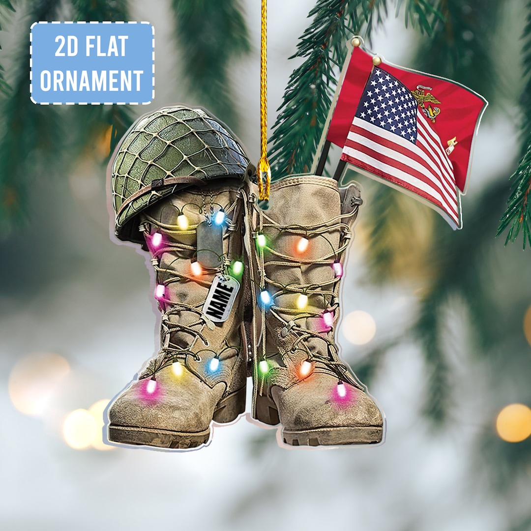 Personalized Marine Military Boots Ornament, Acrylic 2D Ornament ...