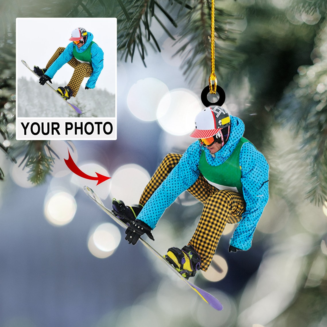Personalized Snowboarding Family Photo Ornament, Acrylic 2D Ornament ...