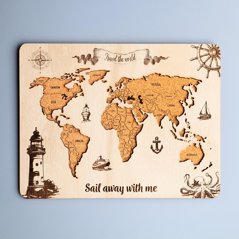 World Map Push Pin - Etsy