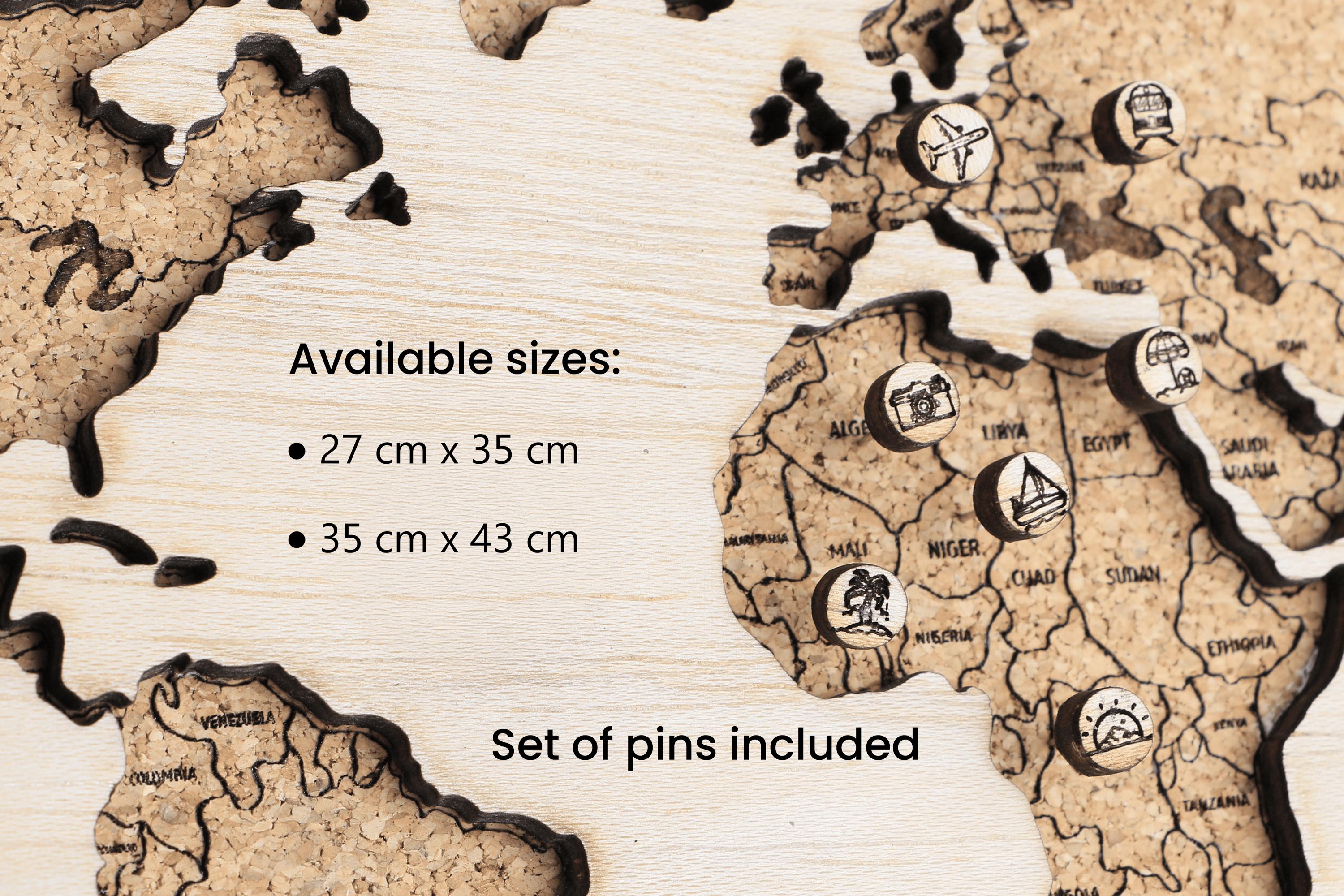 Custom World Map Push Pin Wall Art Personalized Cork Board Travel ...