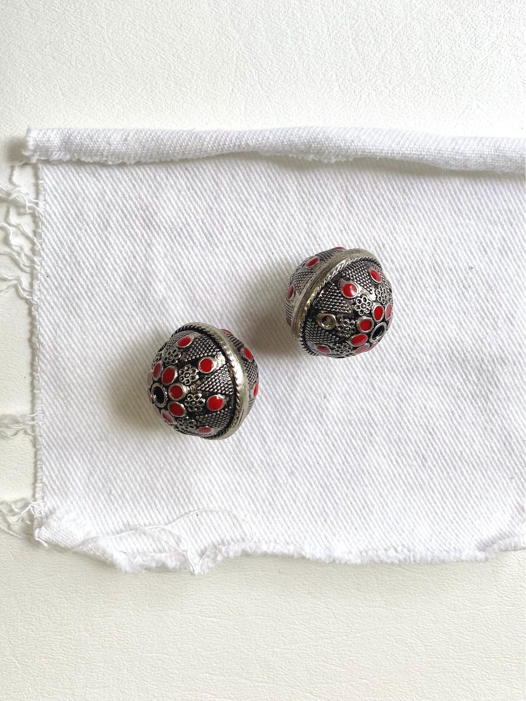 Large Aztec Black and Red Metal Beads - Etsy