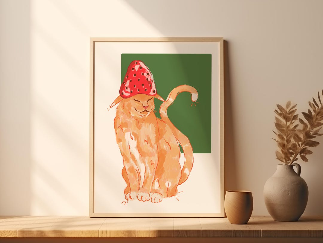 Adorable Tabby in Strawberry Hat A5 Art Print - Unique Cat Lover Gift ...