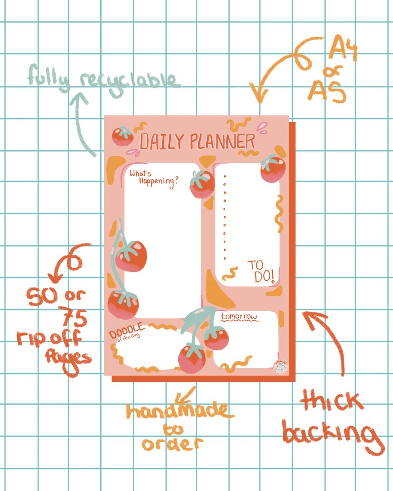Tomato-themed Daily Planner Notepad | Fully Recyclable, Handmade to Order - Etsy