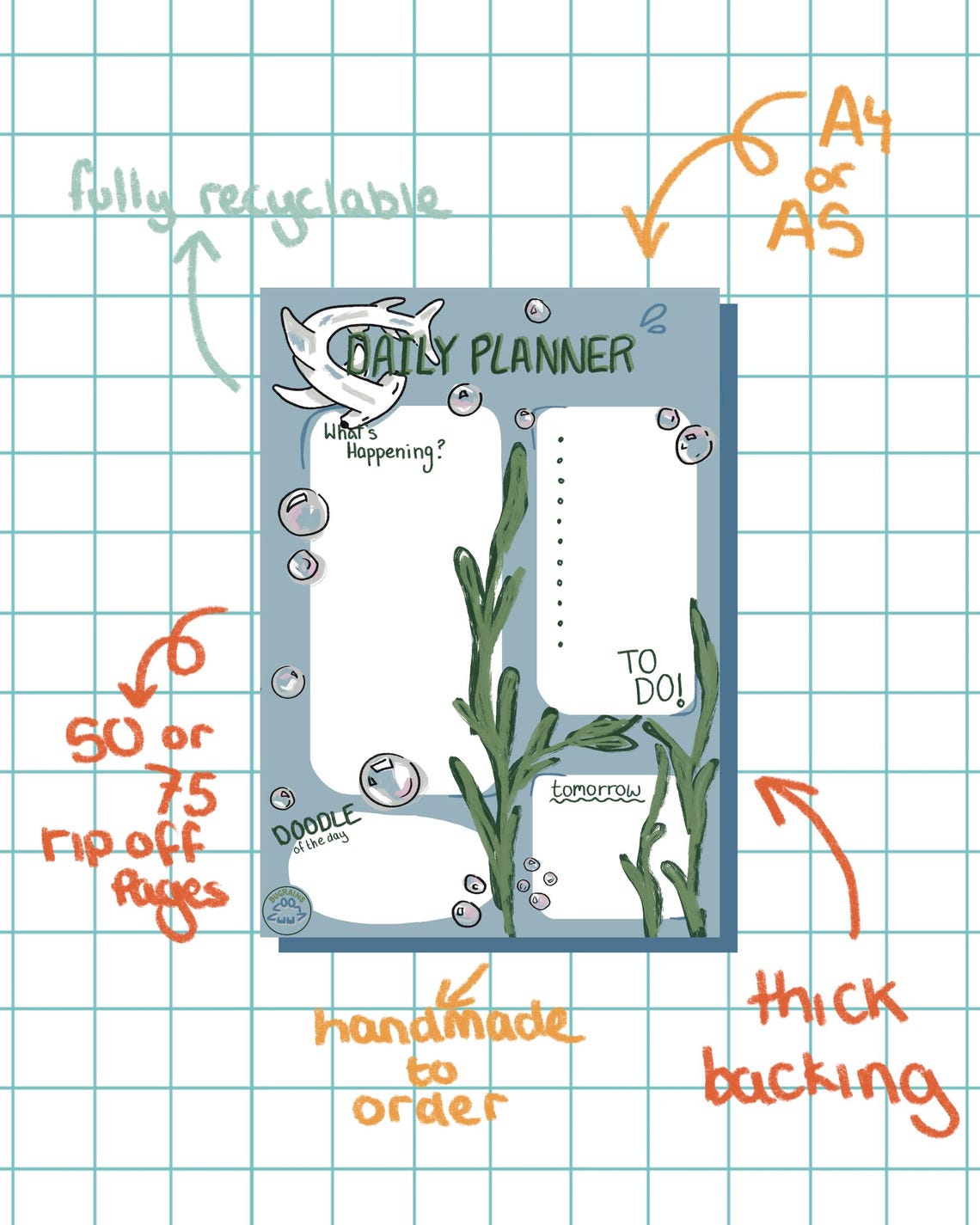 Hammerhead Shark-themed Daily Planner Notepad | Fully Recyclable ...