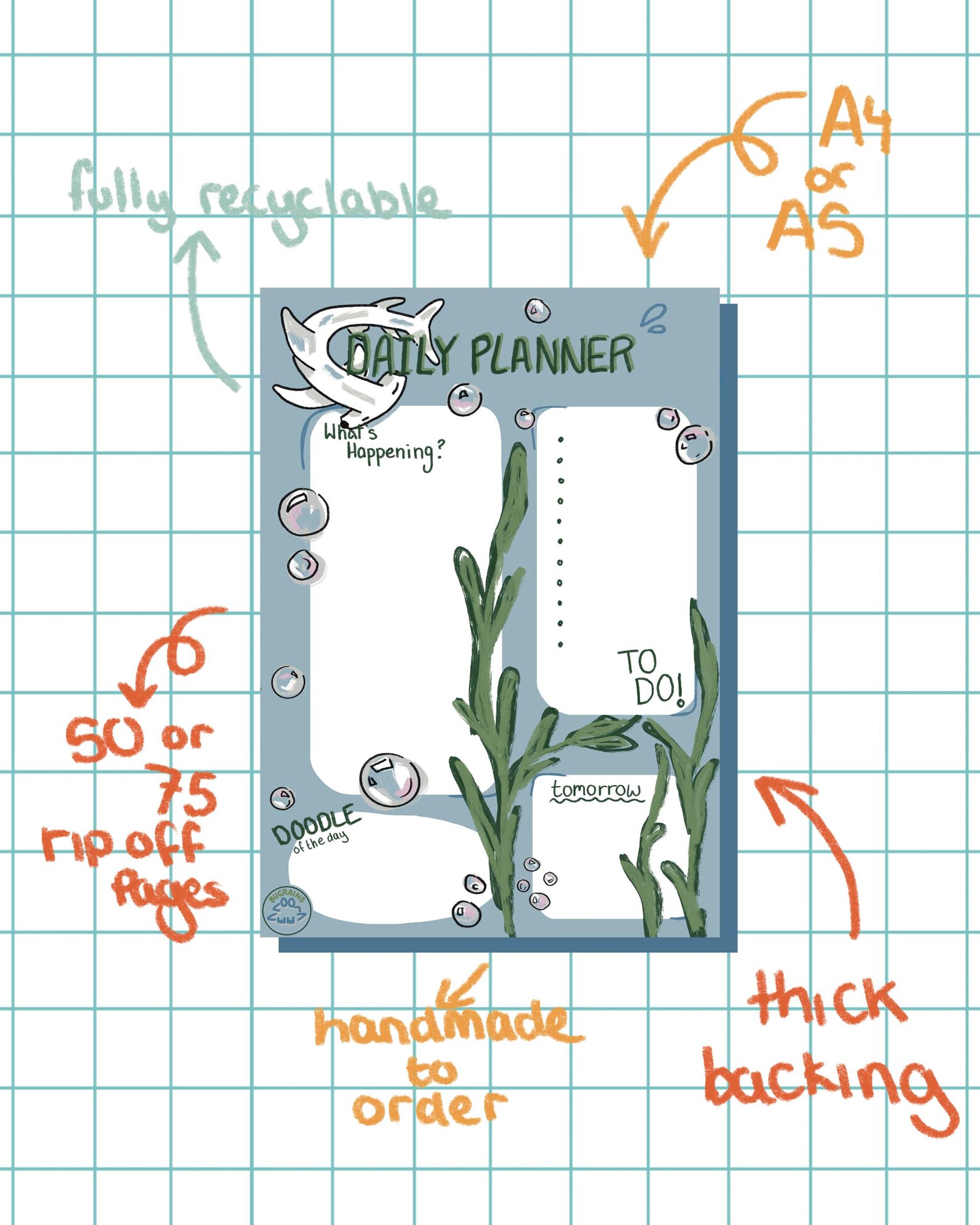 Hammerhead Shark-themed Daily Planner Notepad | Fully Recyclable ...