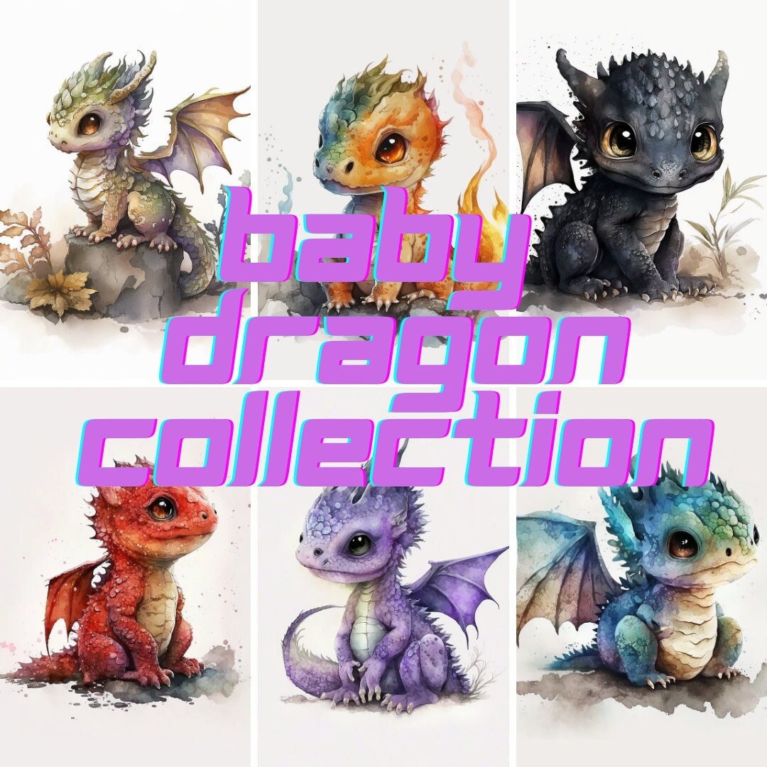 Watercolor Colorful Fantasy Baby Dragon Clipart, Rainbow PNG Digital ...