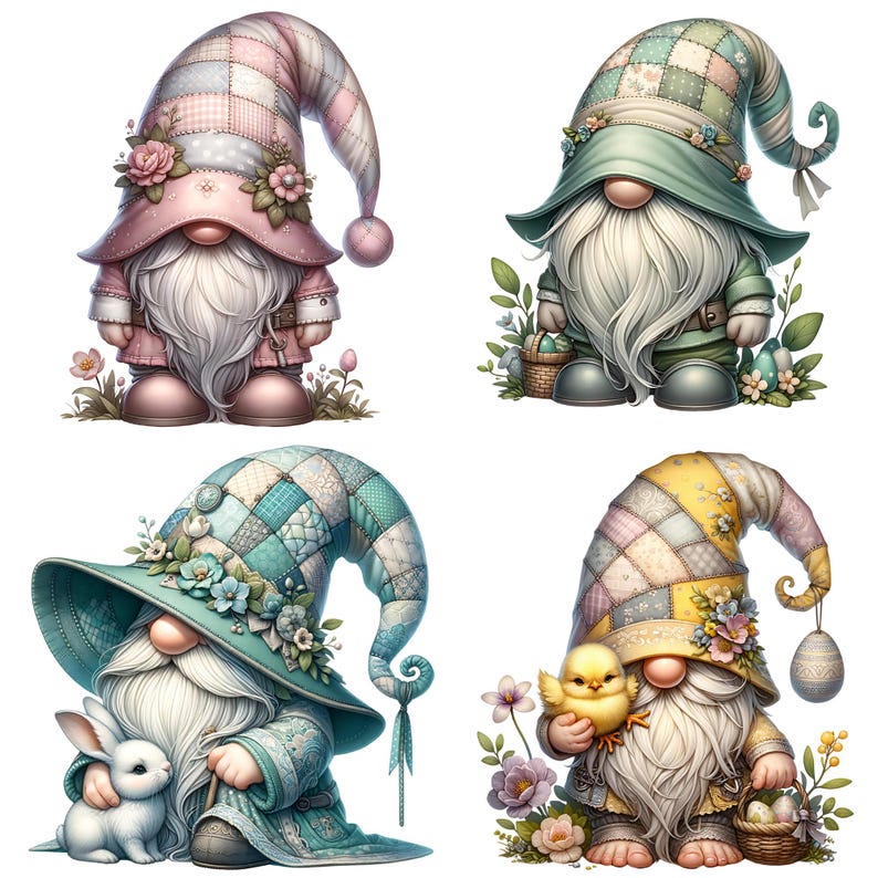 Spring Gnomes 12 PNG Clipart Bundle, Cute Spring Flower Easter Gnome ...