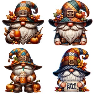 Fall Gnomes Clipart Bundle, 16 PNG Autumn Clipart, Pumpkin Spice Gnomes ...
