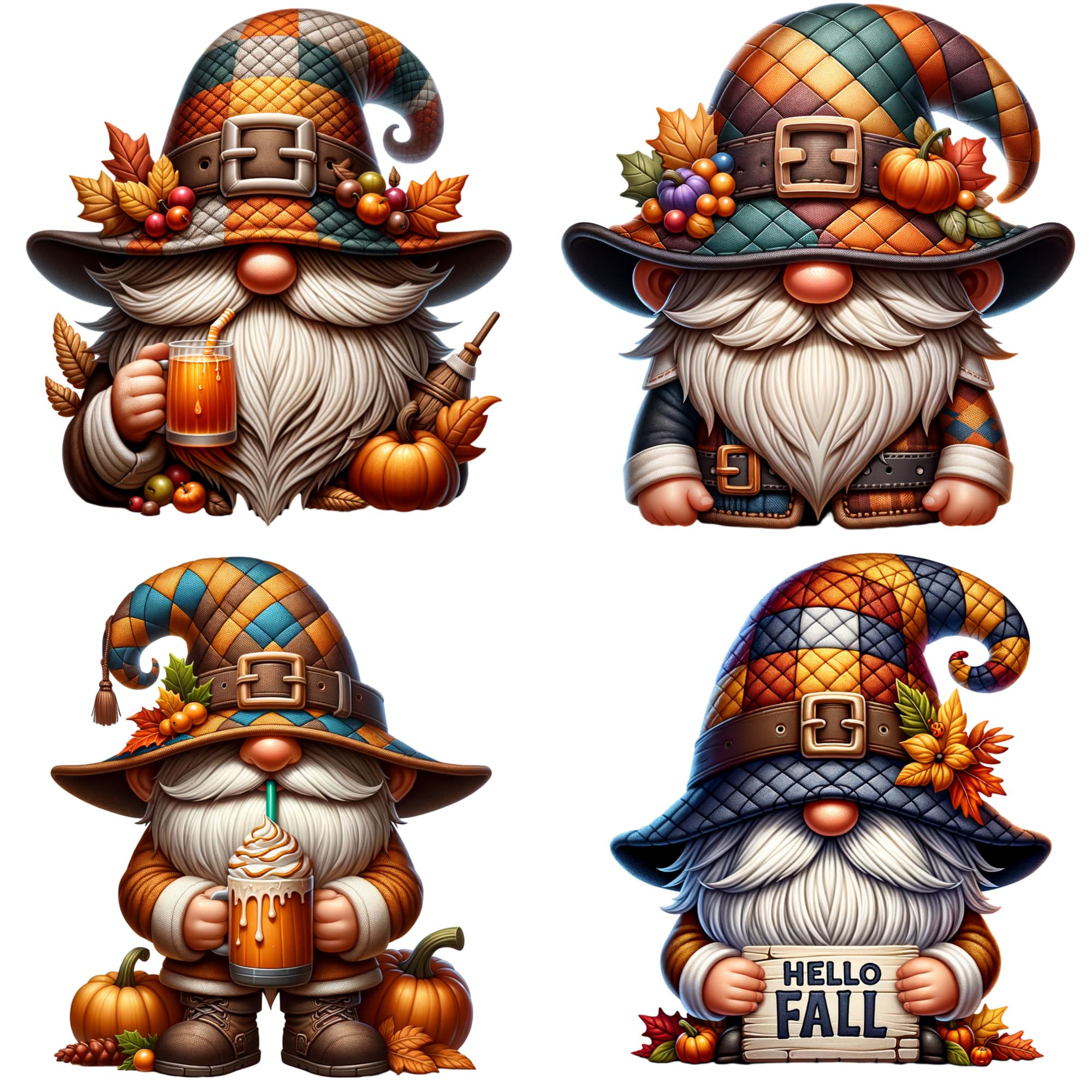 Fall Gnomes Clipart Bundle, 16 PNG Autumn Clipart, Pumpkin Spice Gnomes ...