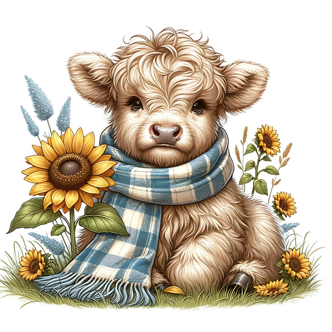 Sunflower Highland Cows Collection Watercolor Clipart Bundle, 20 PNG ...