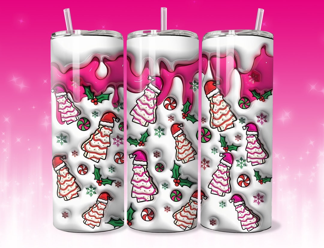 3D Pink Christmas Tree Cakes Inflated Tumbler Wrap, Christmas Snack ...