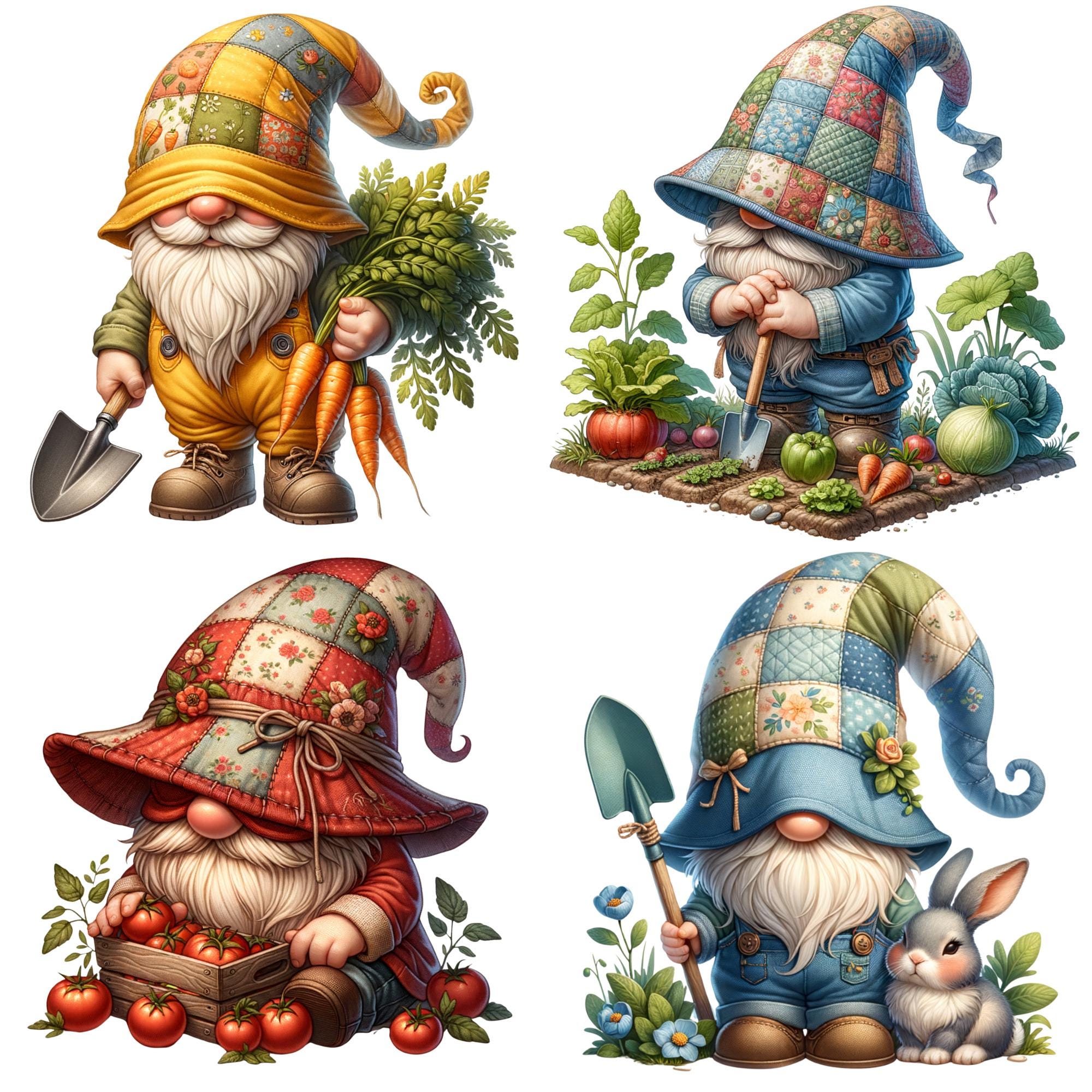 Garden Gnomes Clipart Bundle, 12 PNG Watercolor Spring Garden Clipart ...