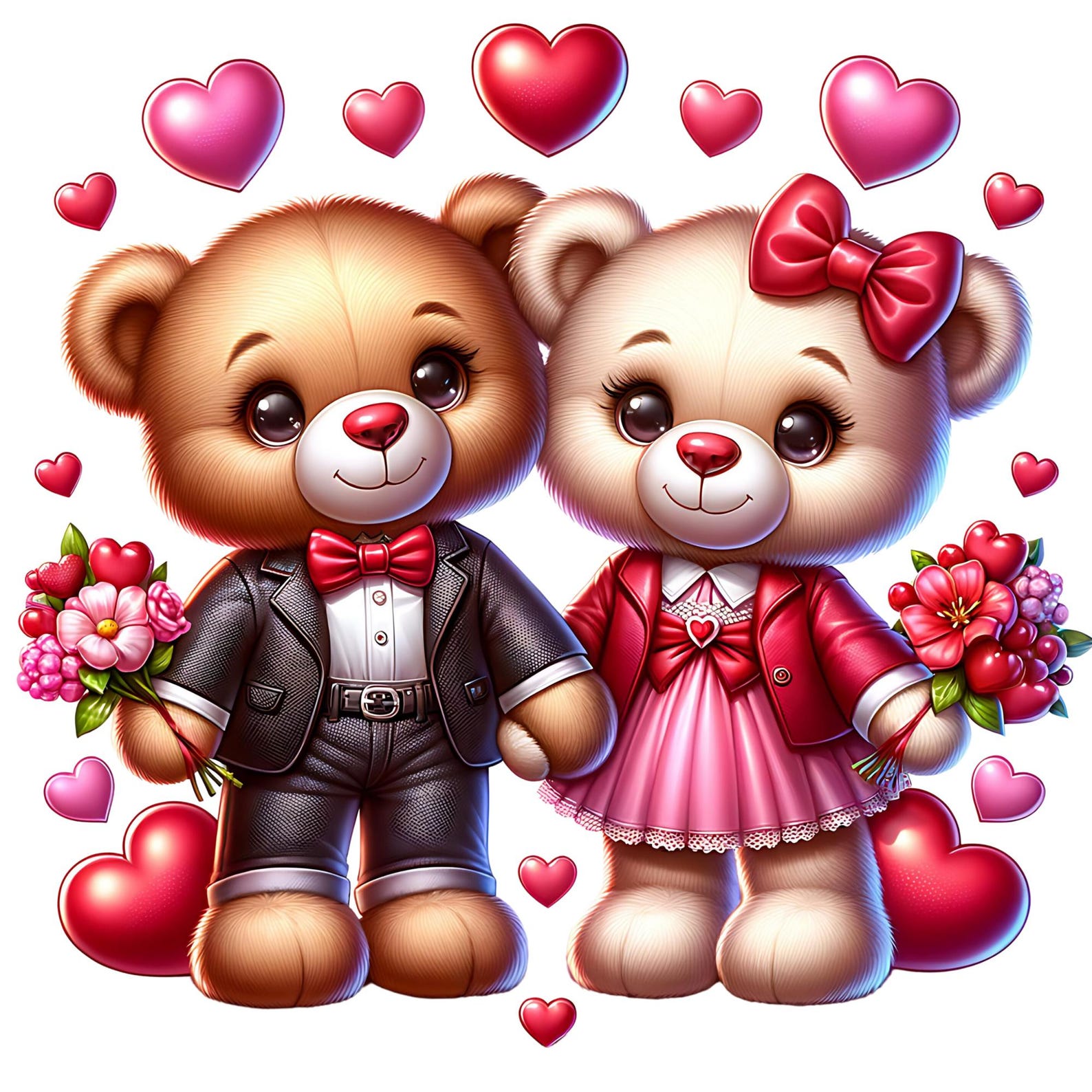 Watercolor Valentines Teddy Bear Clipart Bundle, 12 PNG Valentines Day ...