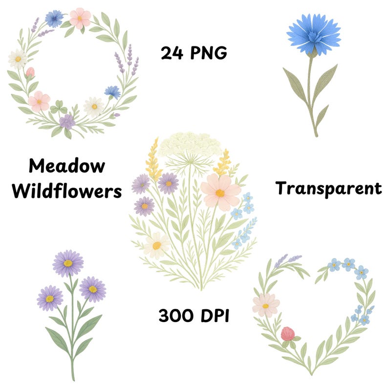 Meadow Wildflowers Clipart Bundle – 24 Watercolor Floral Pngs ...
